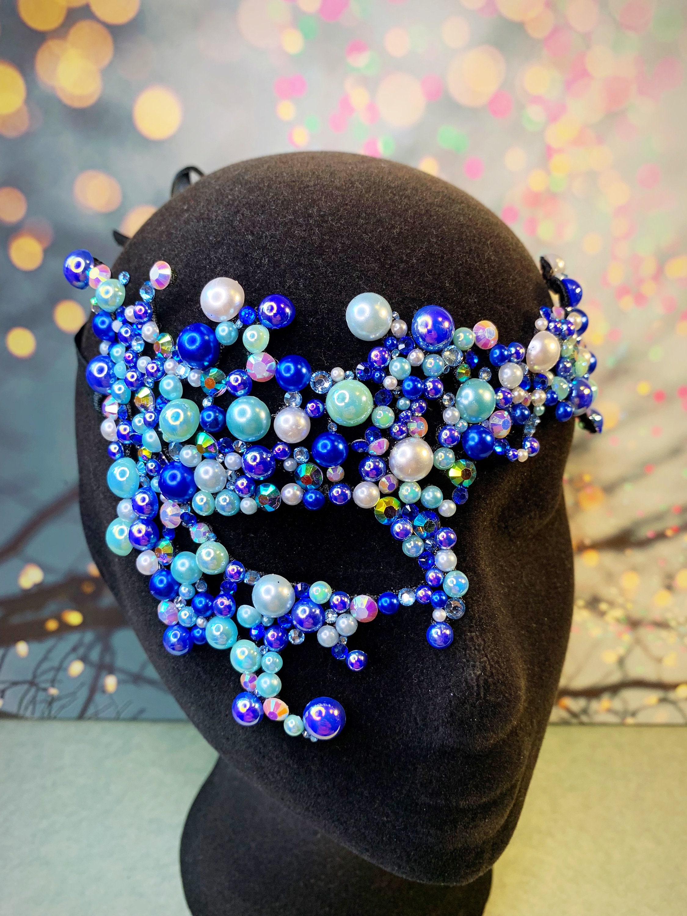 Pirate Phantom Masquerade Mask Silver Pearl Blue Black Iridescent ...