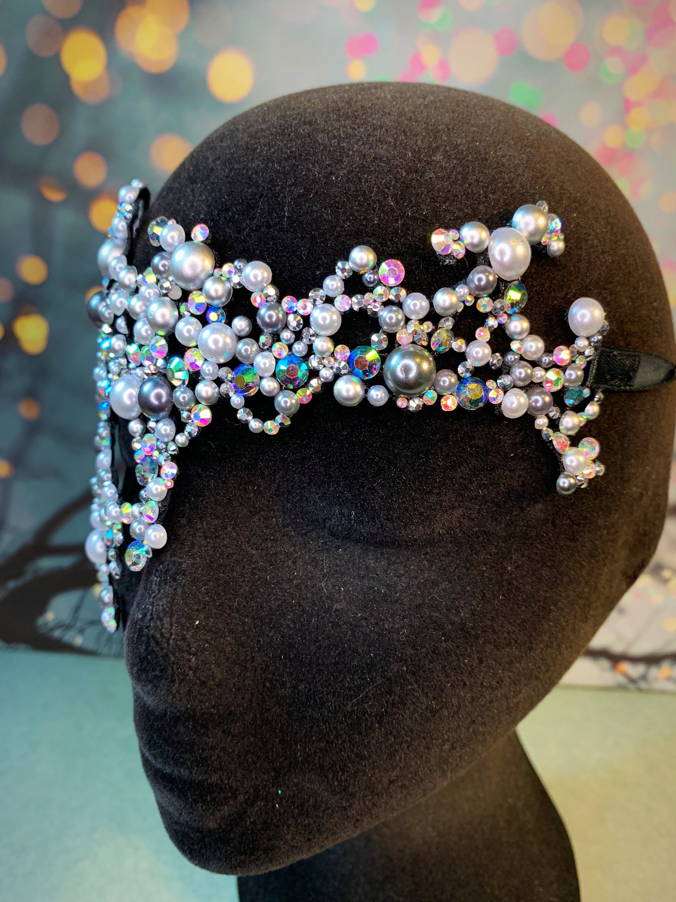 Pirate Phantom Masquerade Mask Silver Pearl Blue Black Iridescent ...