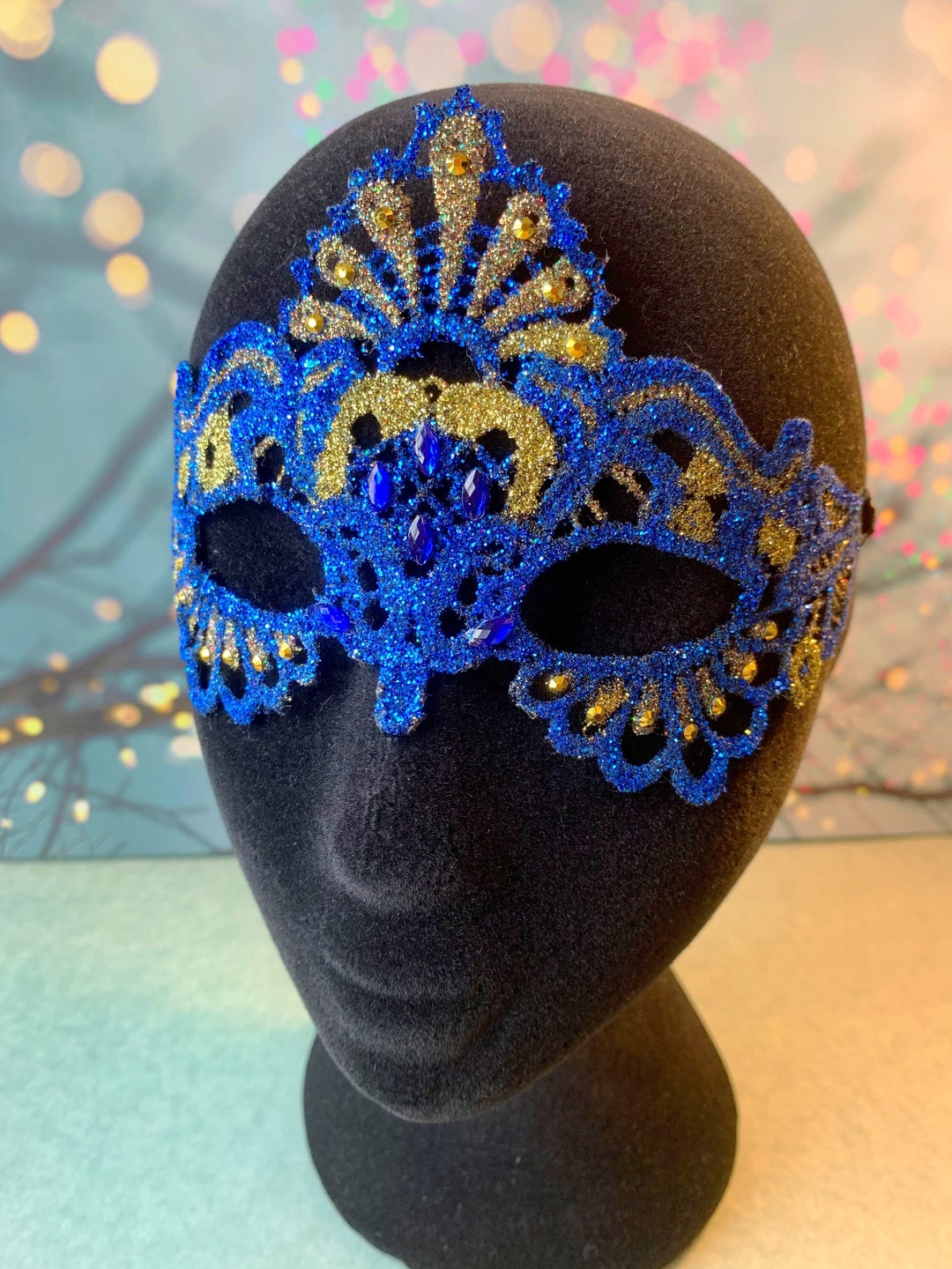Masquerade Mask - Winter Queen Ice Princess Mermaid Glitter Gem Blue ...