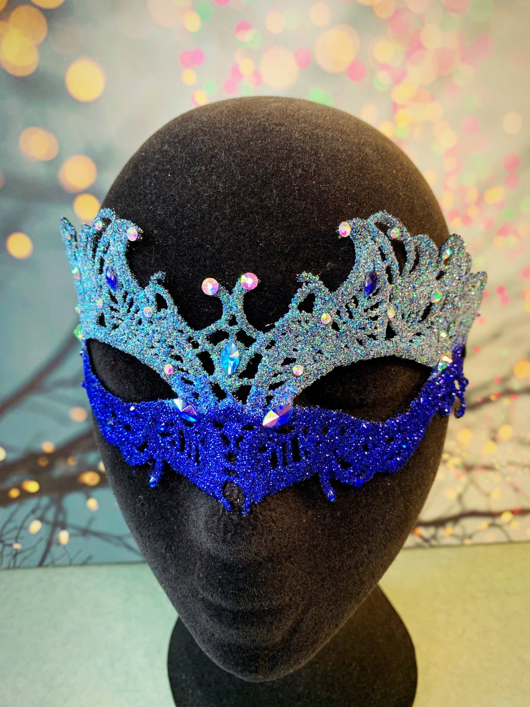 Masquerade Mask - Winter Queen Ice Princess Mermaid Glitter Gem Blue ...