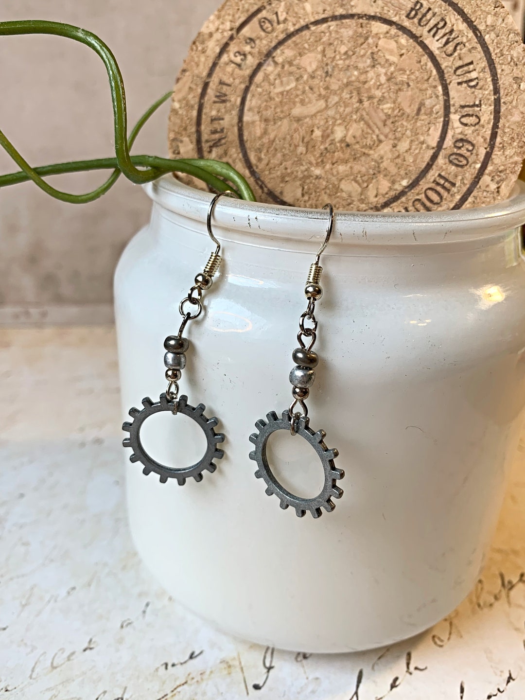 Steampunk Cogs & Feathers Dangle Drop Earrings - Antique Silver - Etsy
