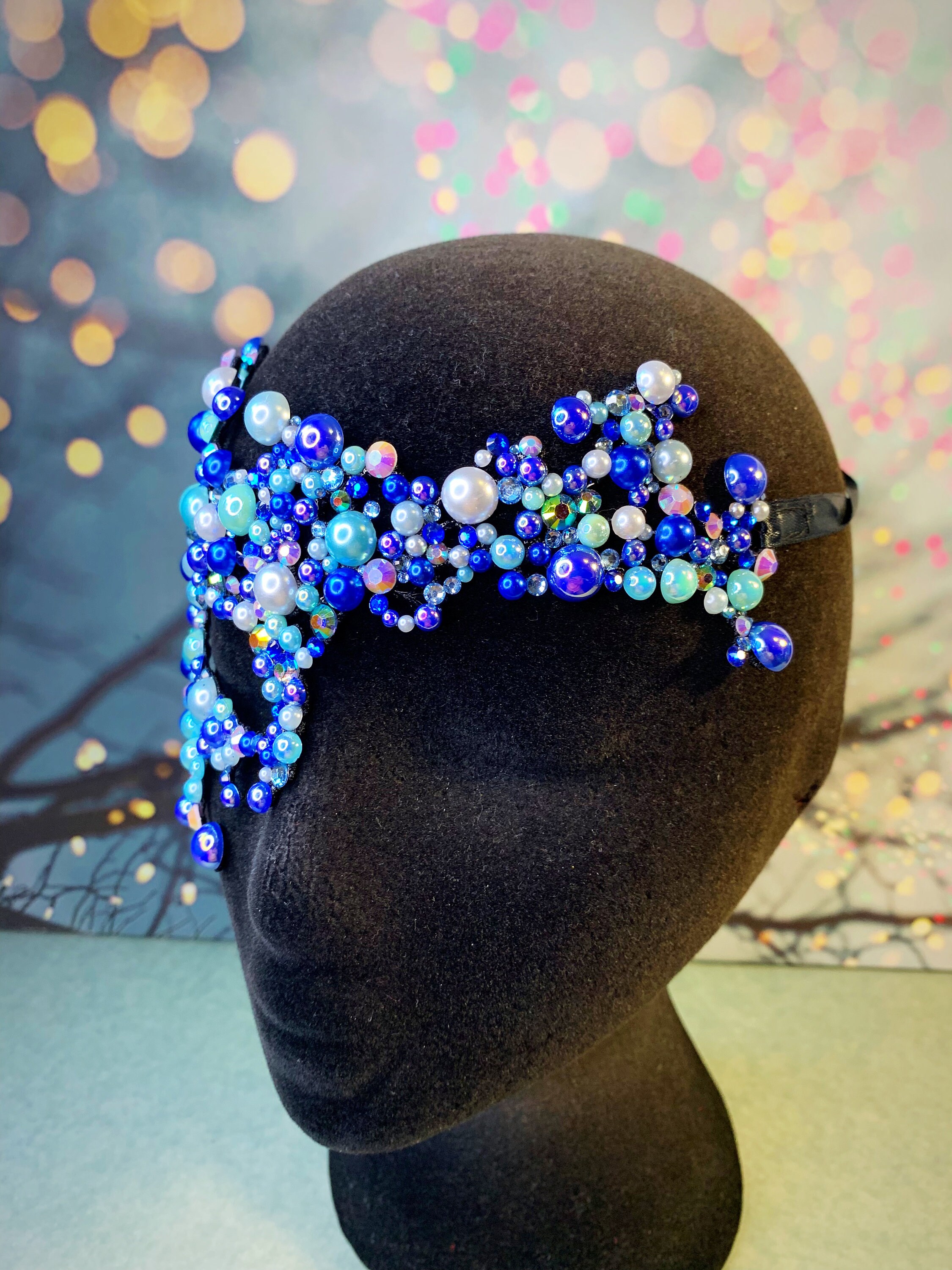 Pirate Phantom Masquerade Mask Silver Pearl Blue Black Iridescent ...