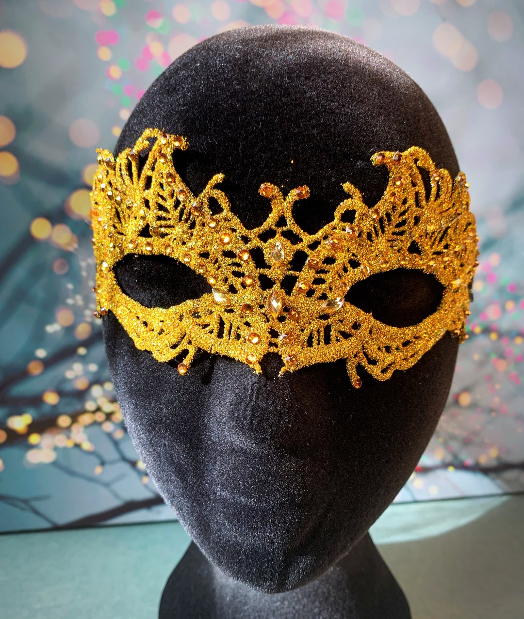 Masquerade Mask - Queen Fairy Princess Glitter Tiara Gold Copper Pearl ...