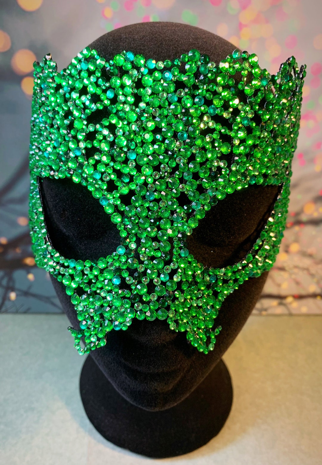 Snake Masquerade Mask Green Crystal Pearl Reptile Queen Medusa ...