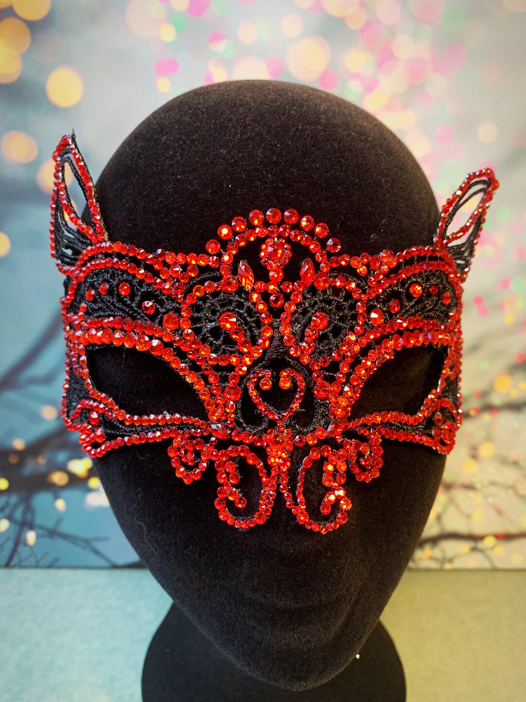 Vampire Bat Masquerade Masks - Dark Red Bright Red AB Black Gems ...