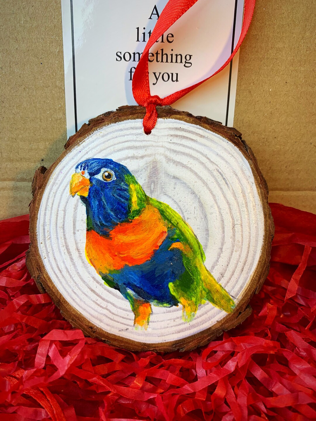 Cute Parrot Bird Wood Slice Hanging Decoration - Painting Art - Gift ...