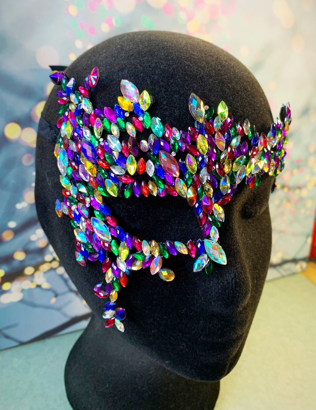 Pirate Masquerade Mask - Crystal Rainbow Marquis Gems- Costume ...