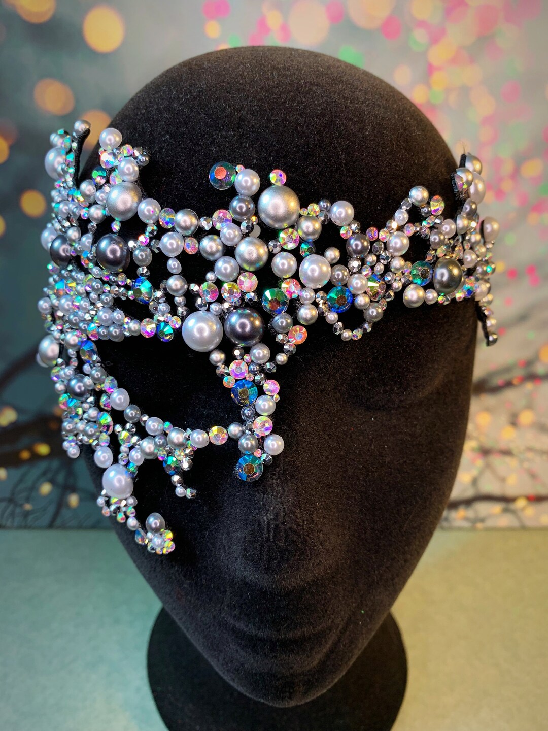 Pirate Phantom Masquerade Mask Silver Pearl Blue Black Iridescent ...