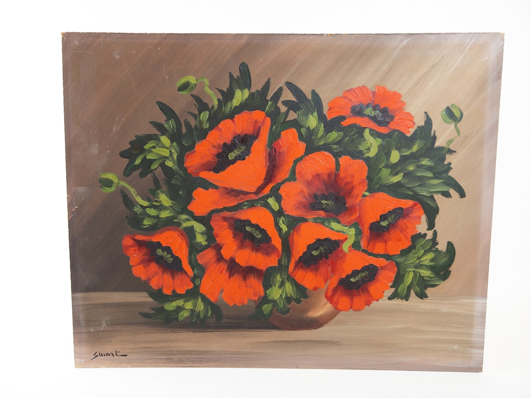 Original Red Poppies Painting: Floral Still Life on MDF Board - Etsy