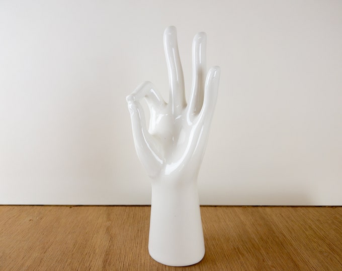 VINTAGE White Ceramic Hand OK Sign Ring or Necklace Holder - Etsy