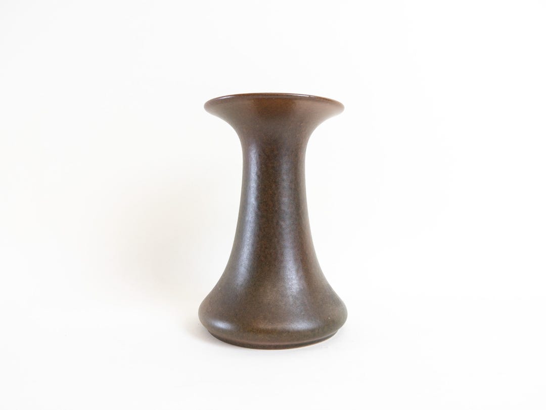 West German Pottery Vase by Steuler - Elegant Brown Bud Vase - Etsy