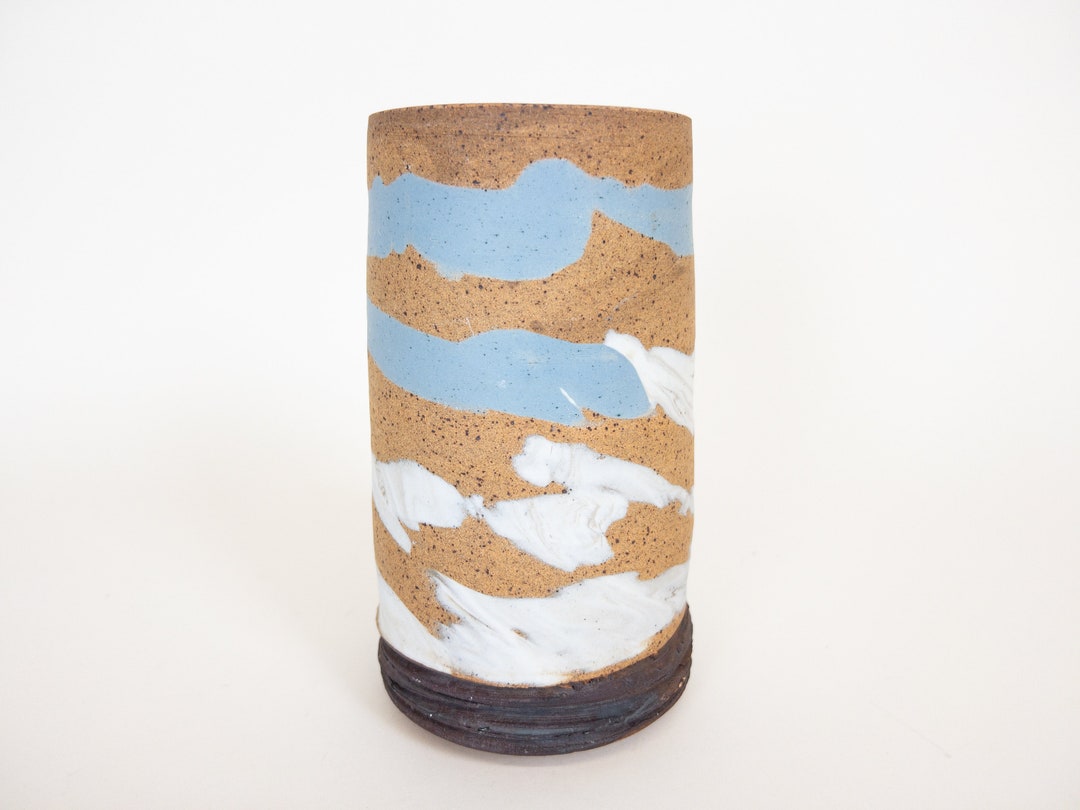 Handmade Swiss Studio Pottery Vase: Blue & White Boho Decor - Etsy