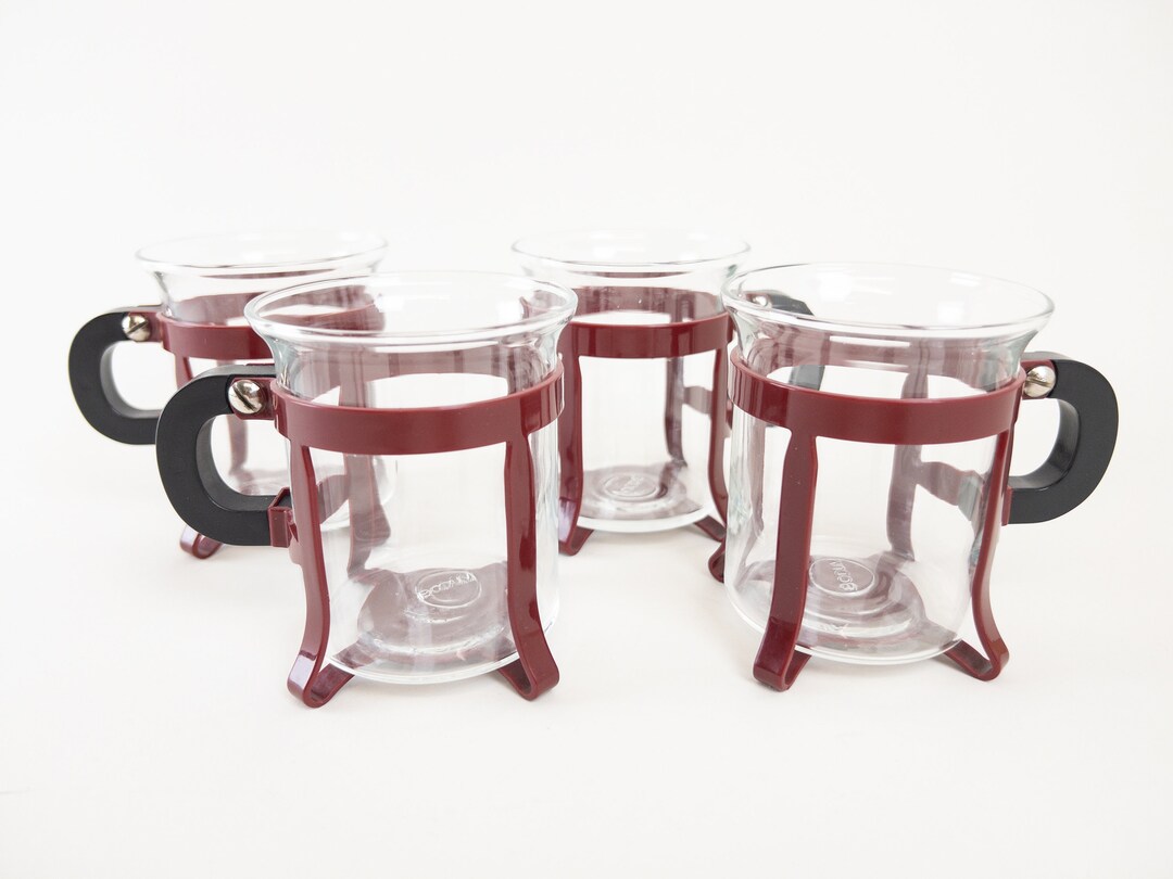 Bodum Chambord Glass Coffee Cups Set - 80s Burgundy and Black Handles ...