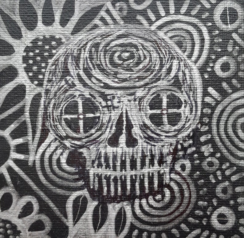 New Gothic Psychedelic Silver Leaf Skull Nocturne Painting,detailed ...