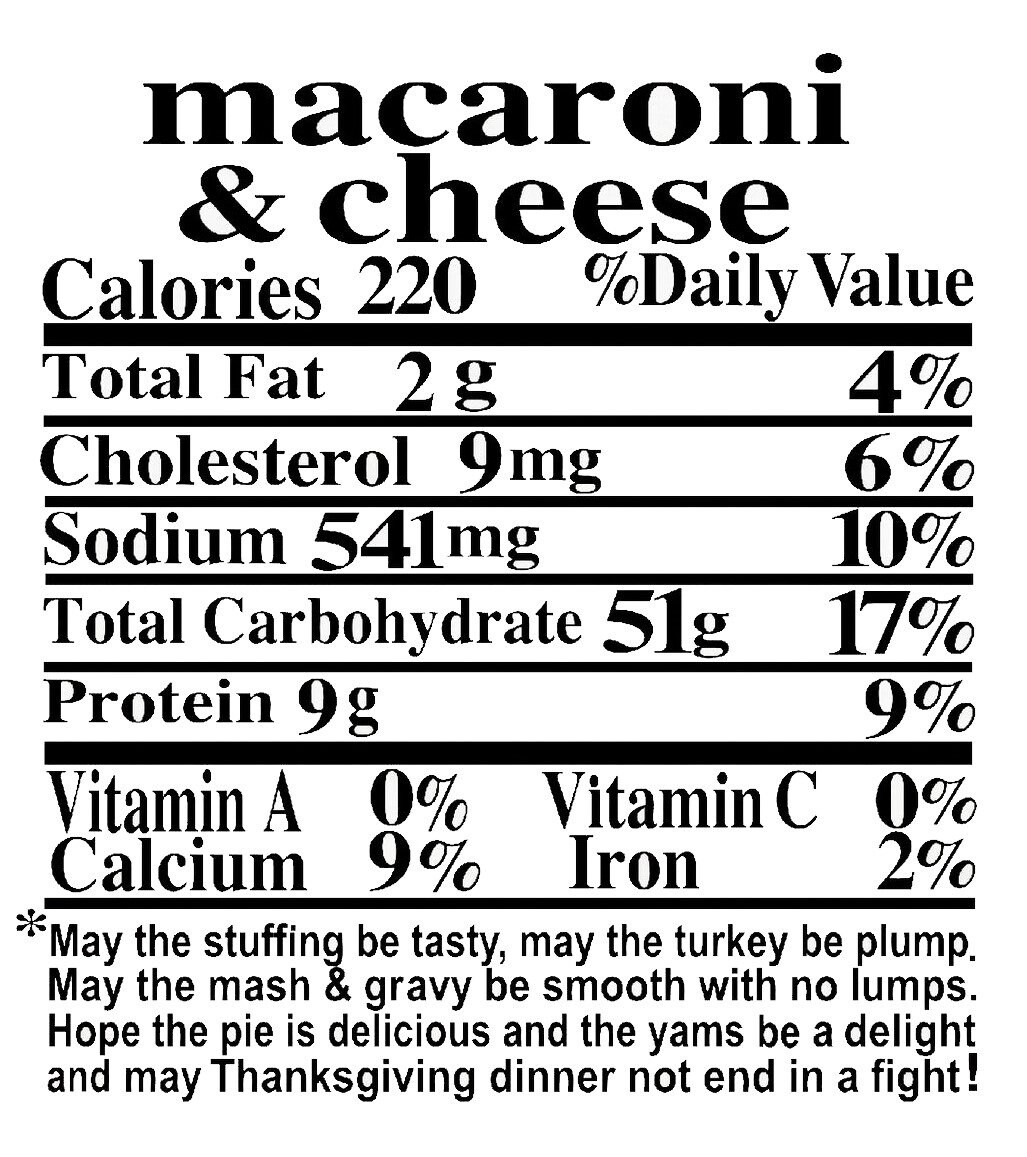 Holiday Nutrition Label Apron Food Ingredients Macaroni & Cheese - Etsy