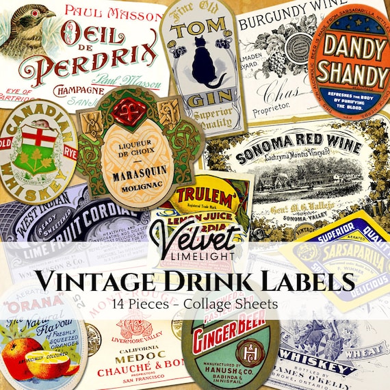 VINTAGE DRINK LABELS 14 Pieces Printable Ephemera Wine - Etsy