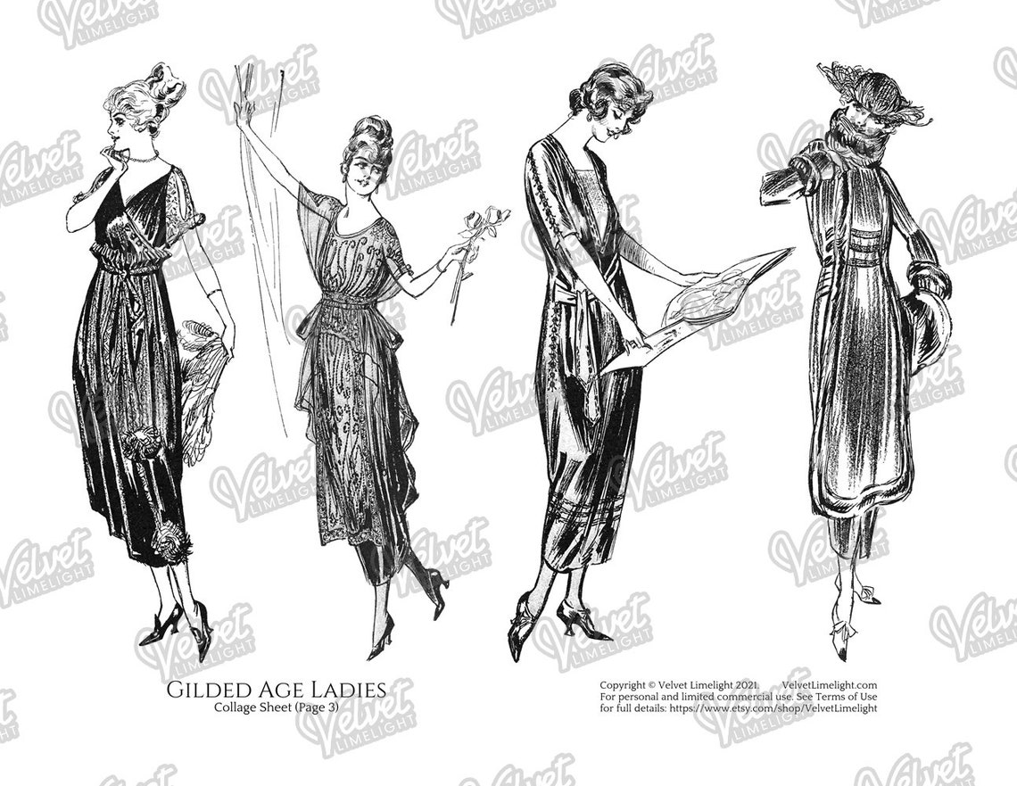 GILDED AGE LADIES Set of 12 Printable Images, 1910s Vintage Antique ...