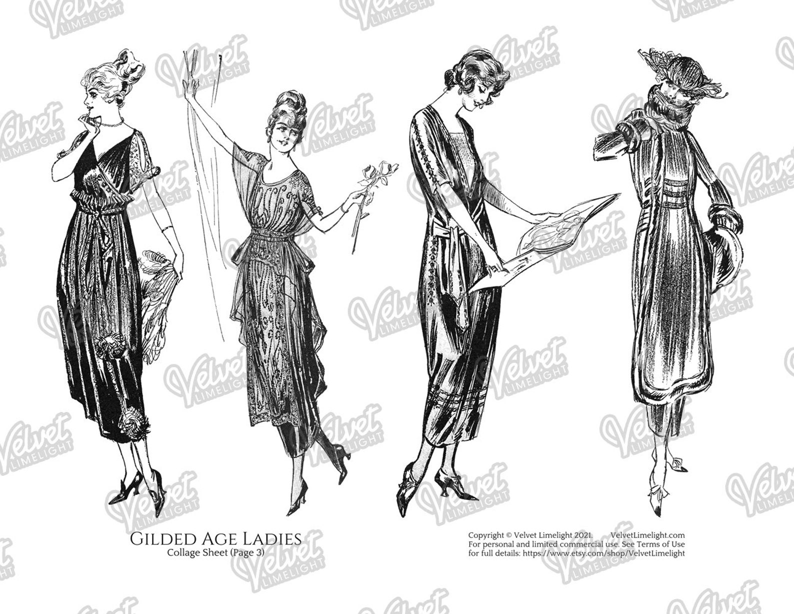 Gilded Age Ladies Set Of 12 Printable Images 1910s Vintage Antique Womens Fashion Clipart