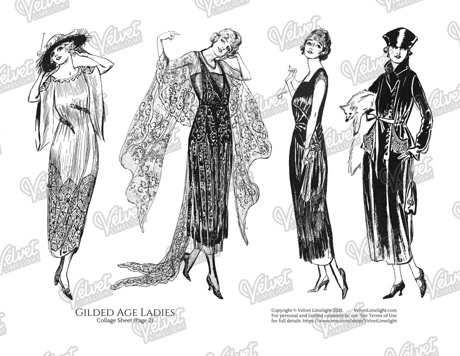 GILDED AGE LADIES Set of 12 Printable Images, 1910s Vintage Antique ...