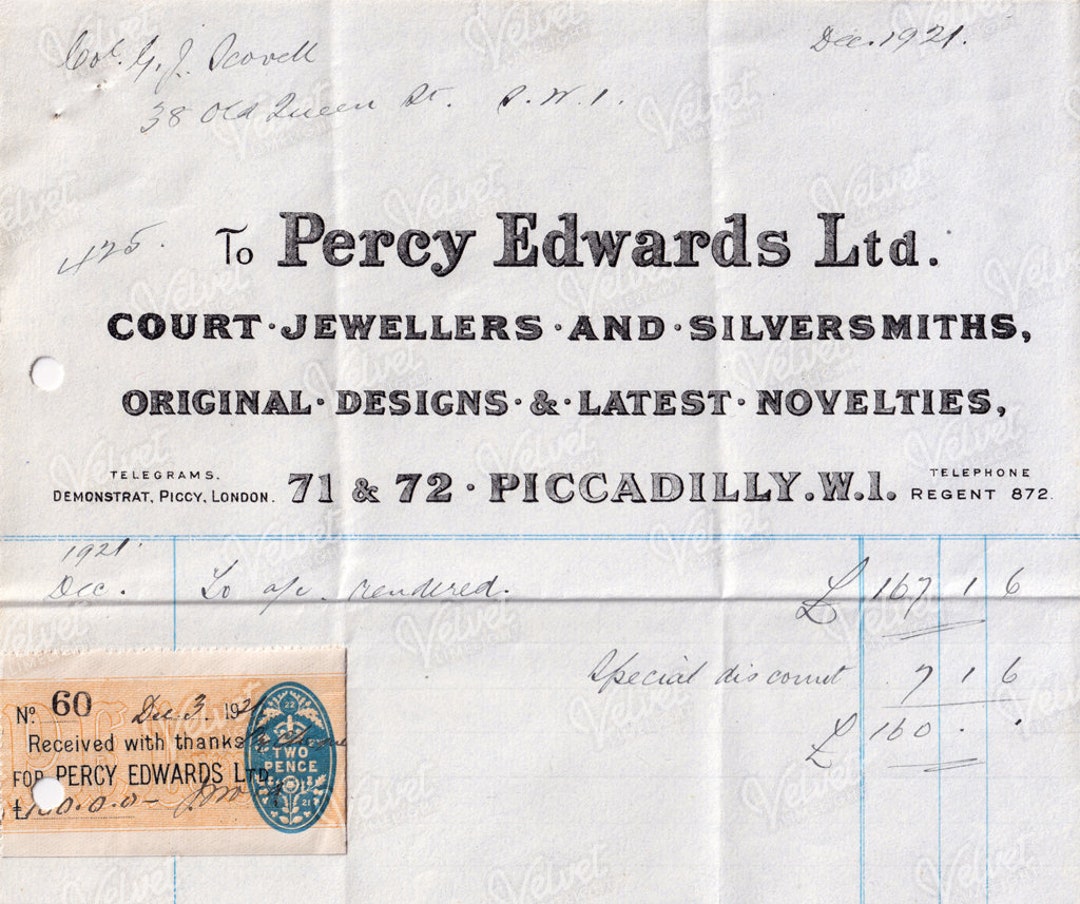 COURT JEWELLERS SILVERSMITHS Percy Edwards Ltd vintage Imprimable ...