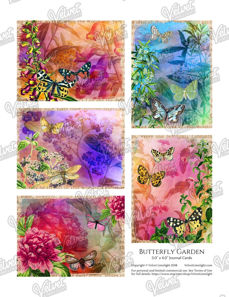 BUTTERFLY GARDEN Journal Cards, Digital Download, Printable Ephemera ...