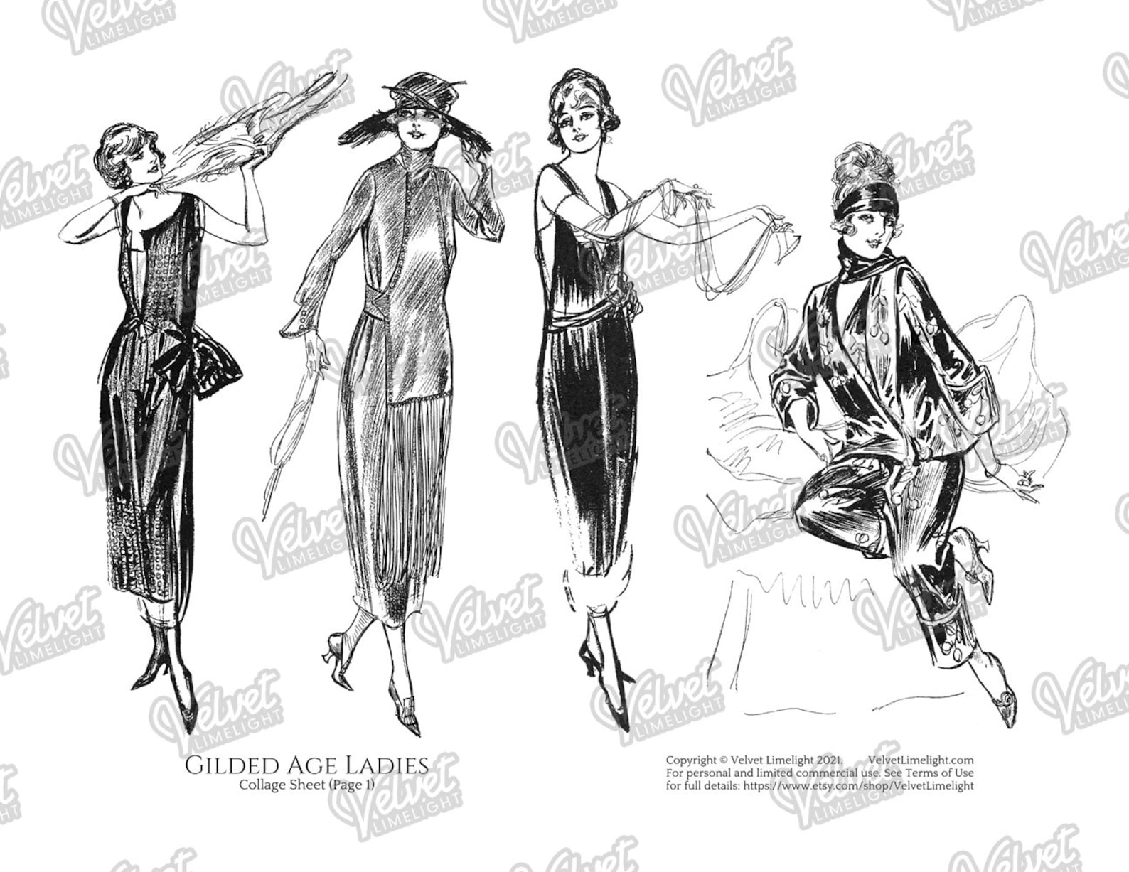 GILDED AGE LADIES Set of 12 Printable Images, 1910s Vintage Antique ...