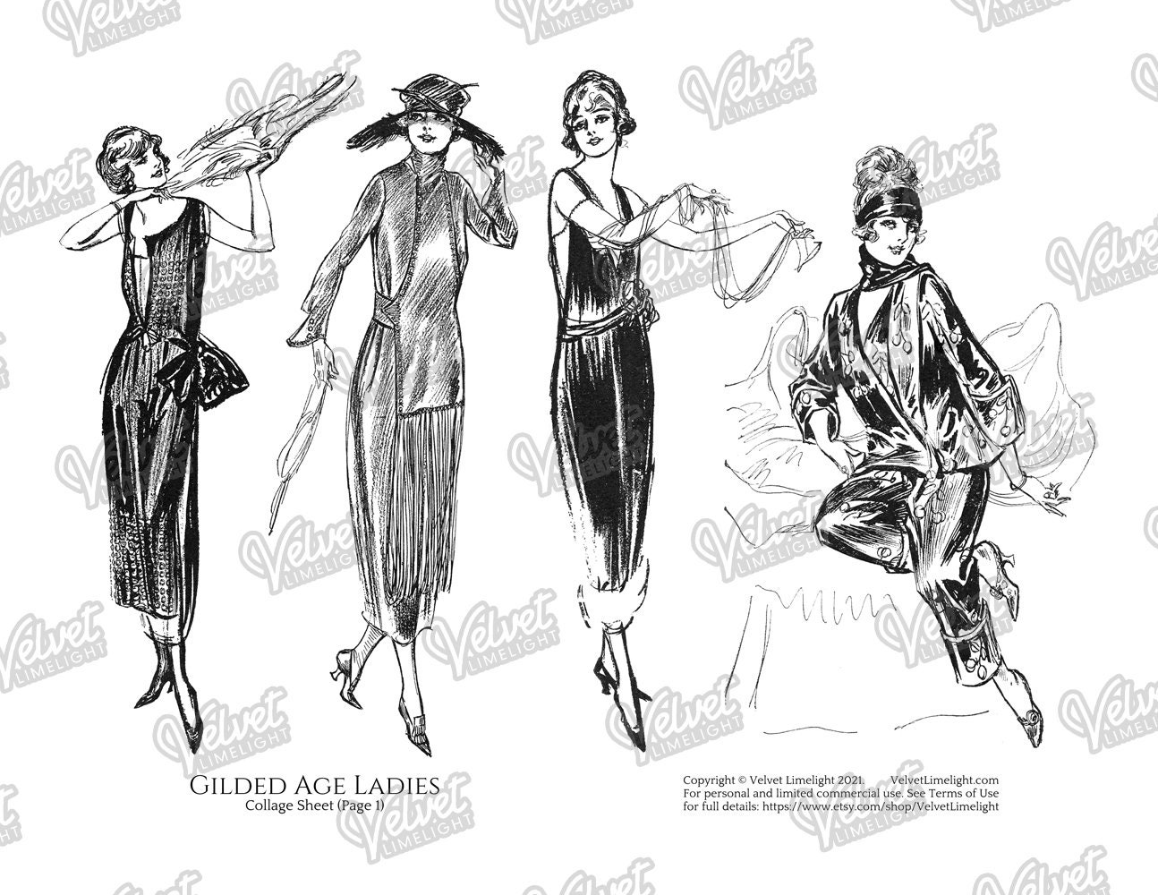 GILDED AGE LADIES Set of 12 Printable Images, 1910s Vintage Antique ...