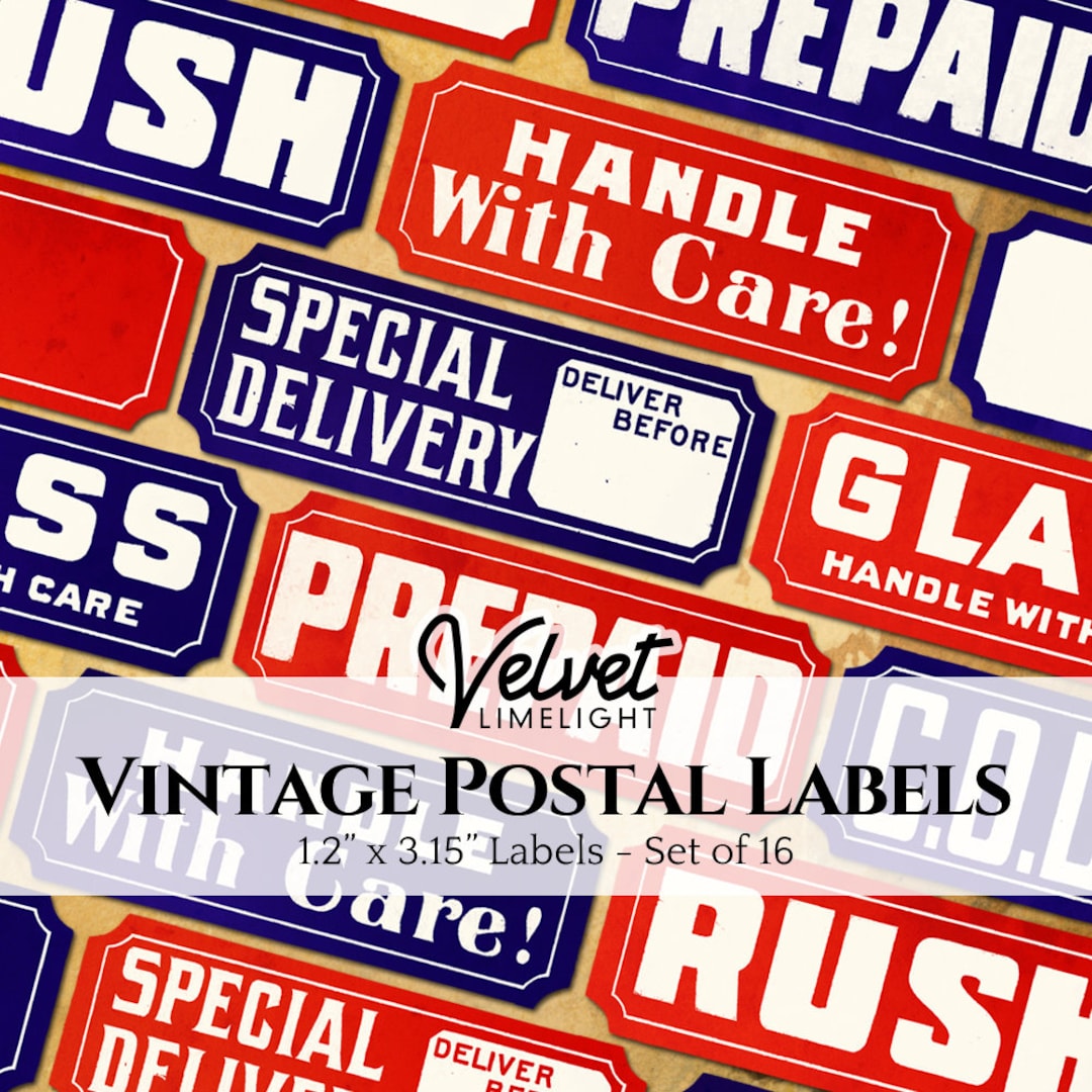 VINTAGE POSTAL LABELS Set of 16 Printable Tags, Antique Postage Parcels ...