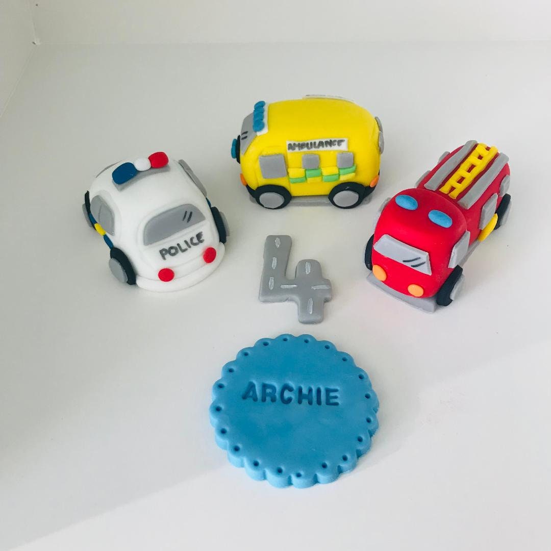 Handmade, Edible, Full Set Emergency Vehicles Cake Topper. Ambulance ...