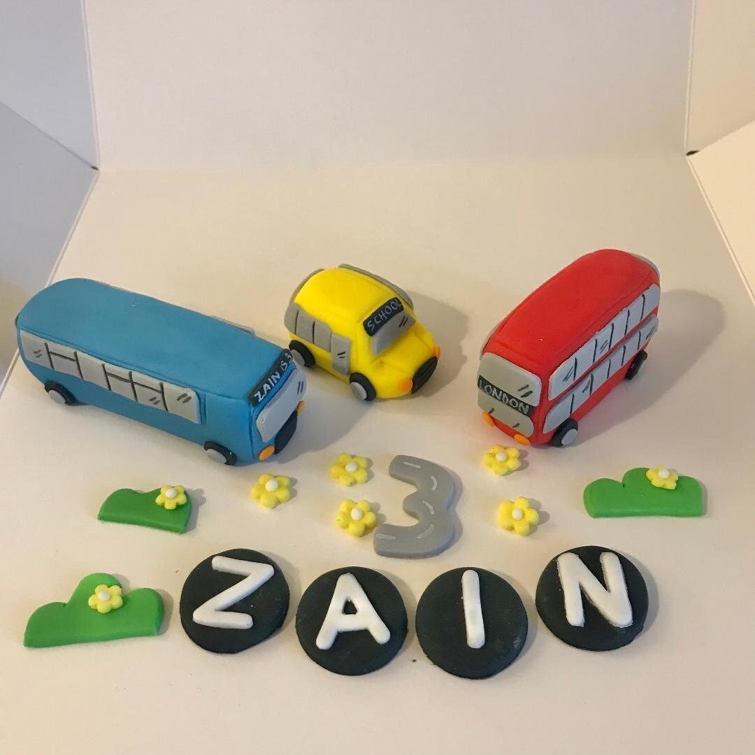 Set of 3 Bus Cake Topper. School Bus, Double Decker Bus and Long Bus ...