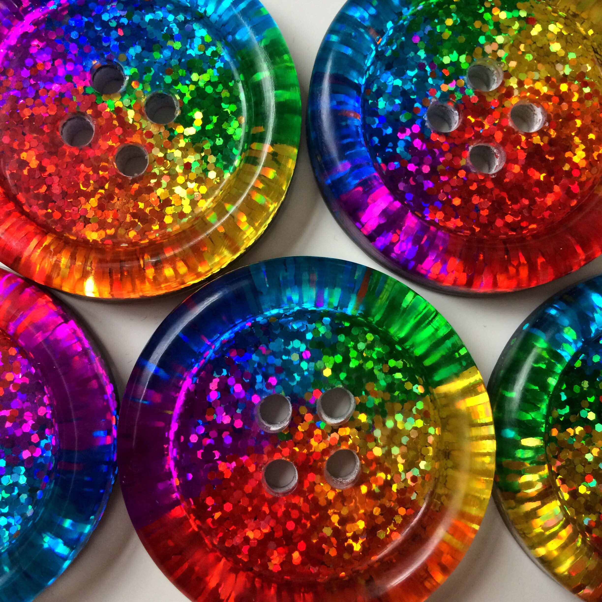 Classic Rainbow Wheel Glitter Resin Button 50mm 30mm 21mm 15mm - Etsy UK