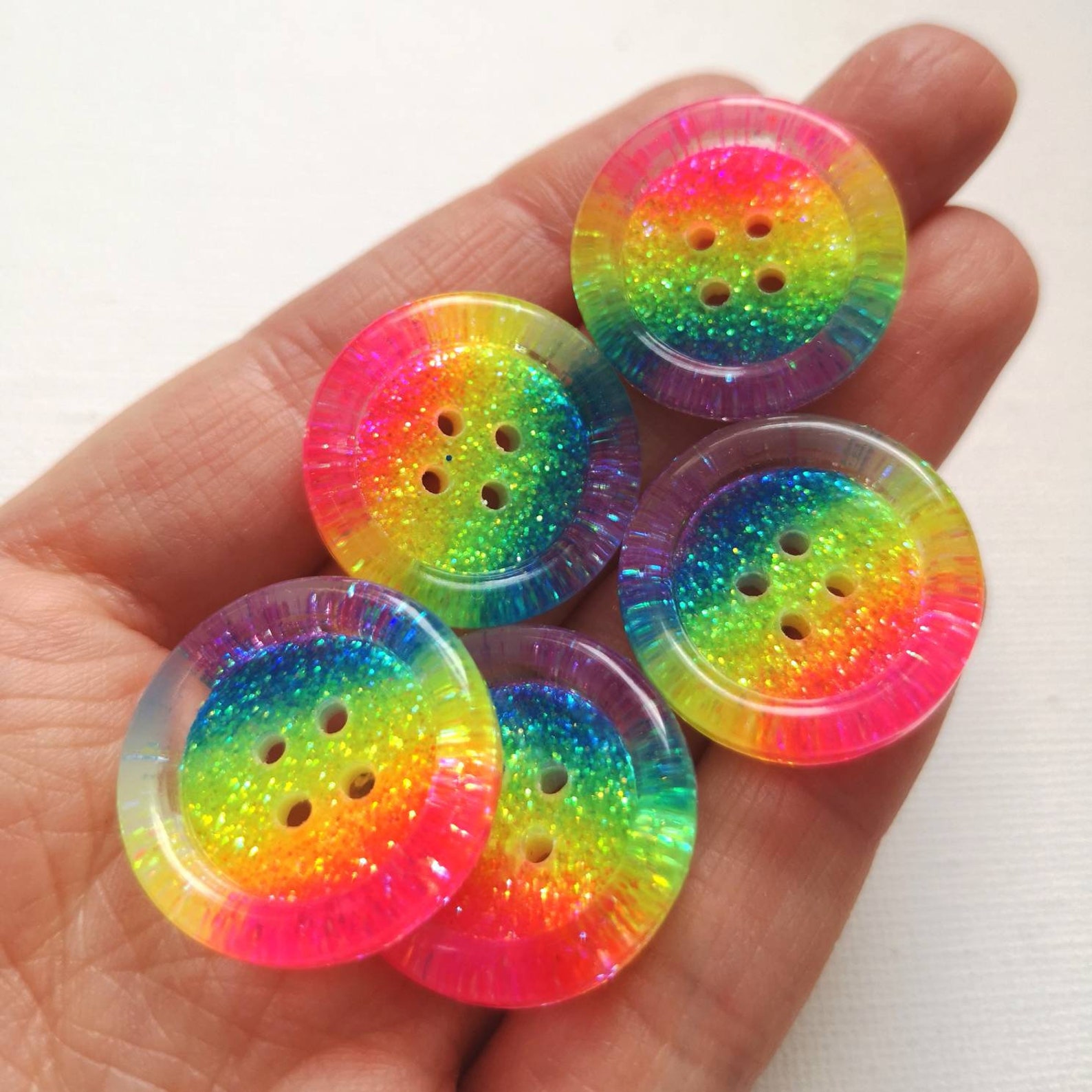 Neon Rainbow Stripe Glitter Resin Button 15mm 21mm 30mm 35mm | Etsy