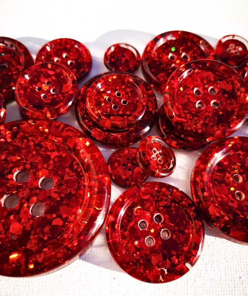 The Drop Red Gorgeous Button - Red Holographic Sparkle Glitter Button ...