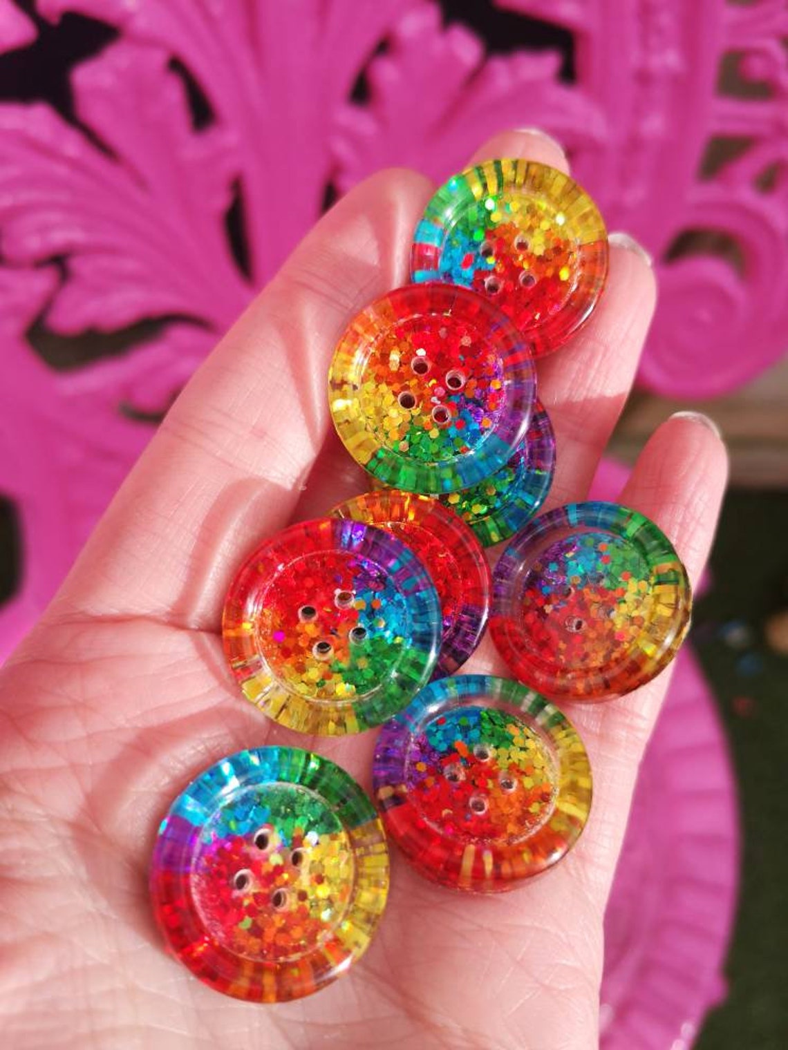 Classic Rainbow Wheel Glitter Resin Button 50mm 30mm 21mm 15mm - Etsy UK