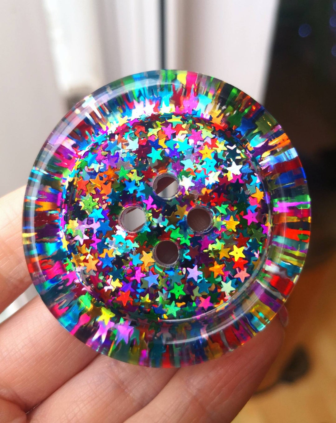 The Rainbow Brite. Rainbow Shiny Star Glitter Handmade Resin BUTTONS ...