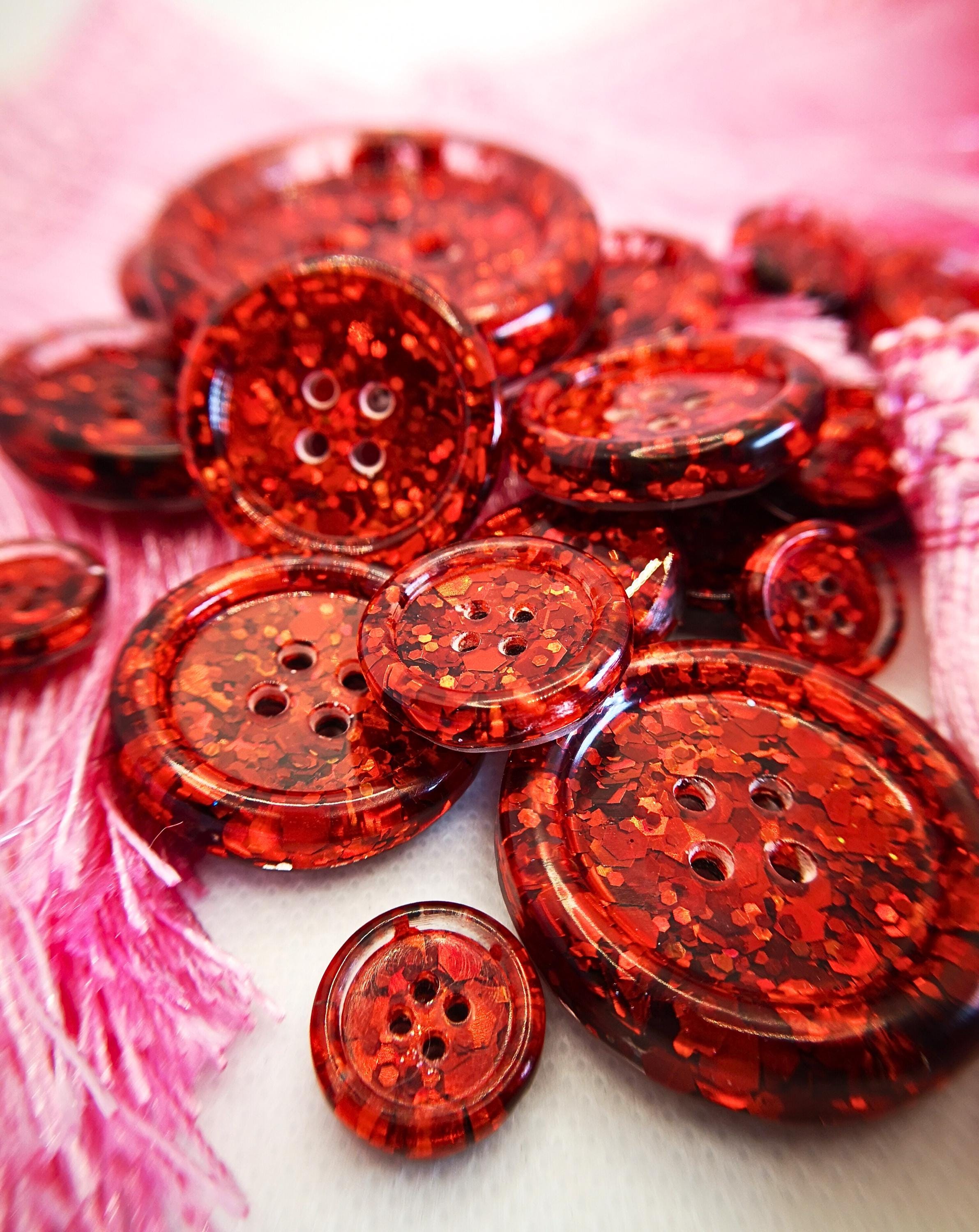 The Drop Red Gorgeous Button - Red Holographic Sparkle Glitter Button ...