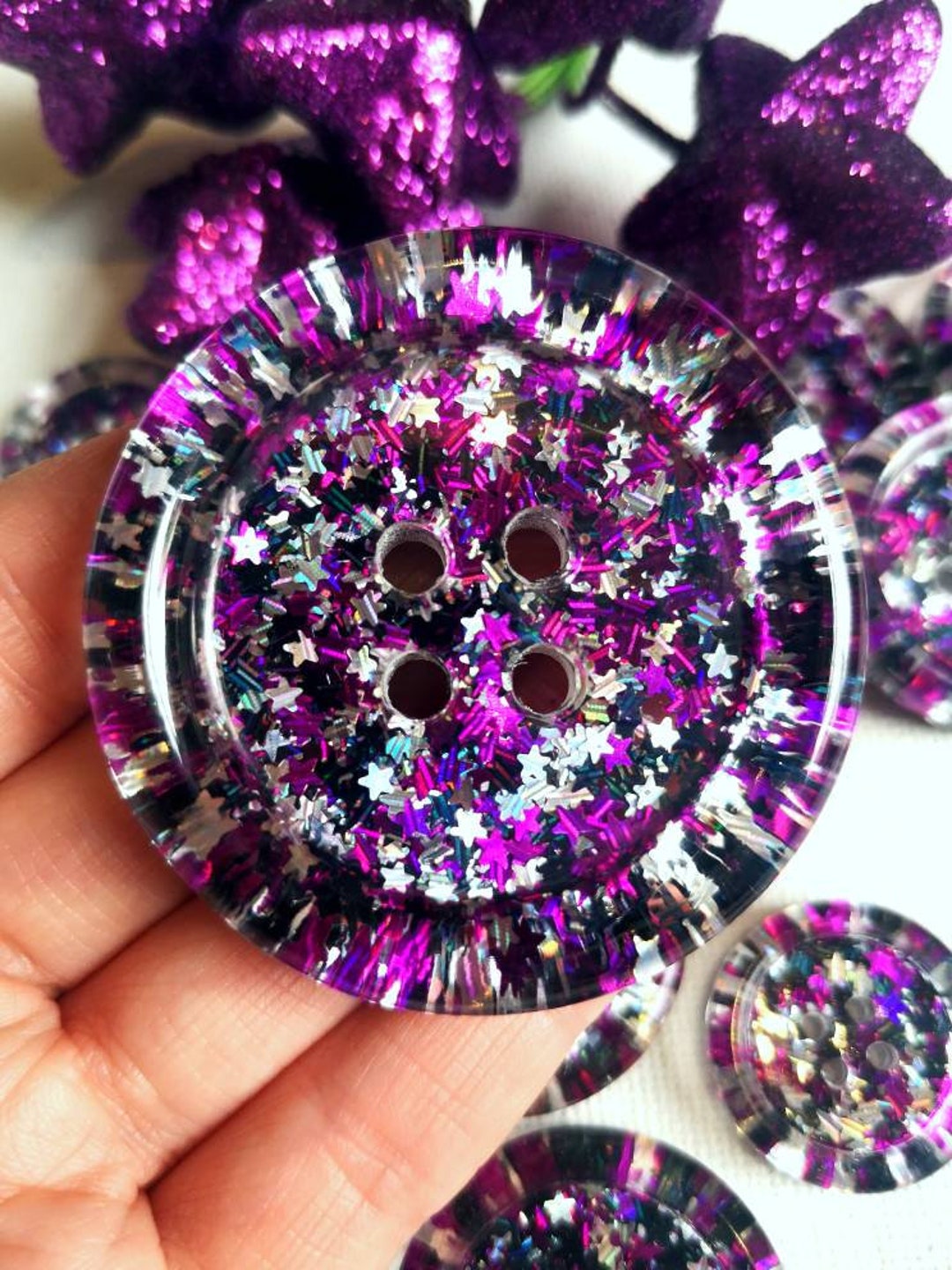 The Midnight Sass - Purple Black and Silver Glitter Star BUTTONS ...