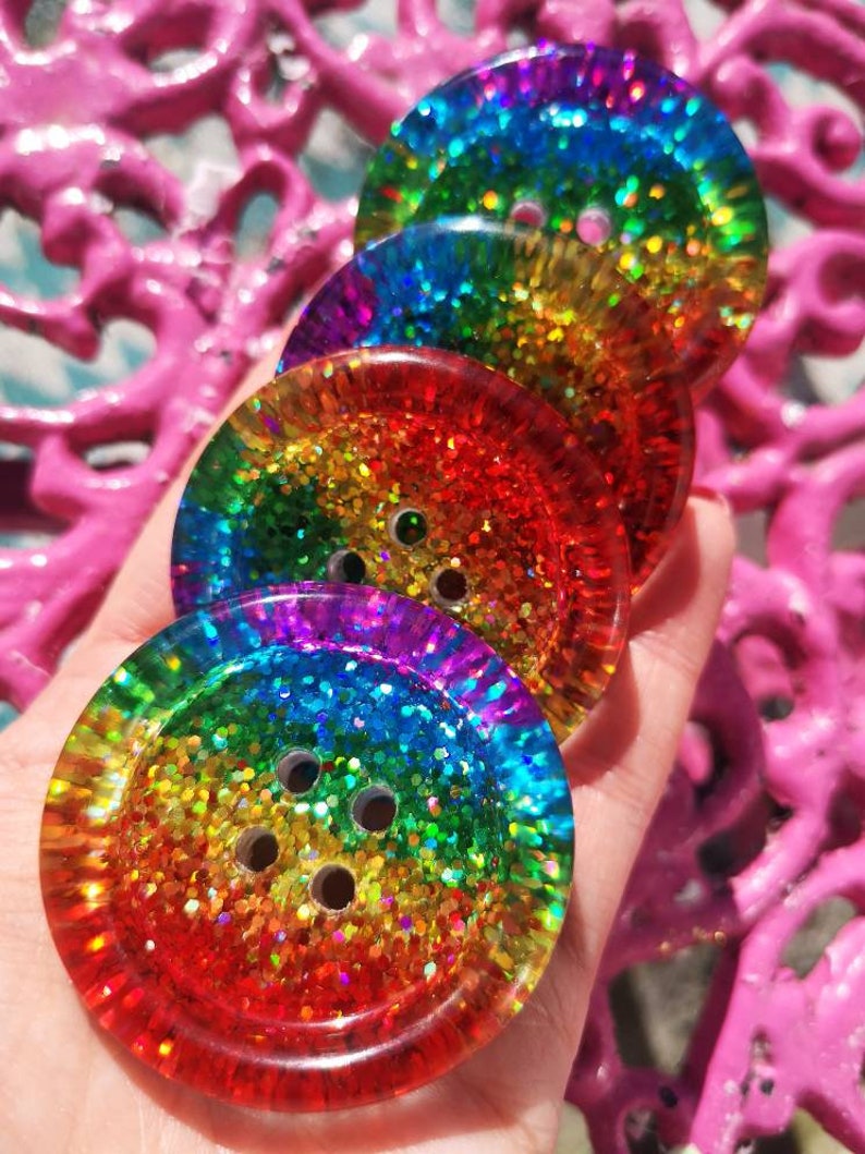Classic Rainbow Stripe Glitter Resin Button 50mm 35mm 30mm - Etsy UK