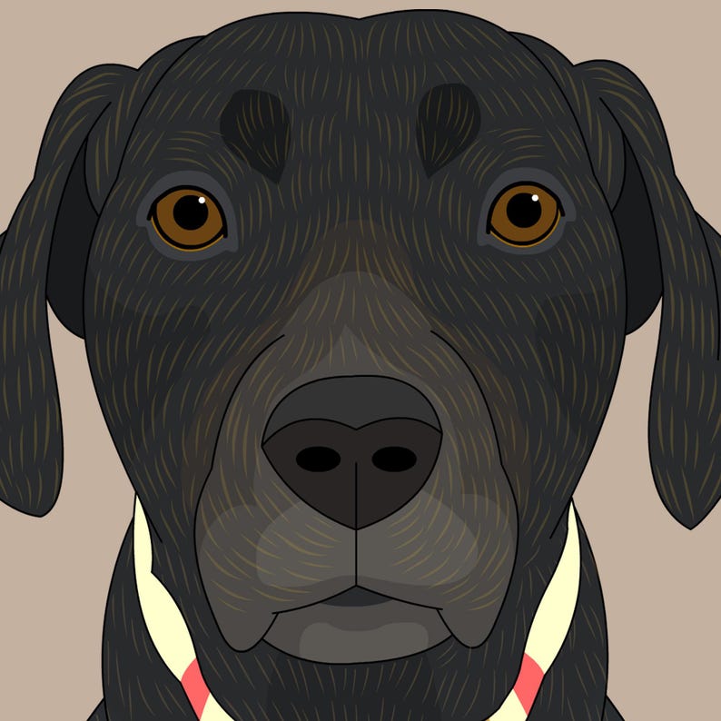 Black Dog Portrait Drawing, Hand-drawn Illustration in Oval Frame, Pet ...