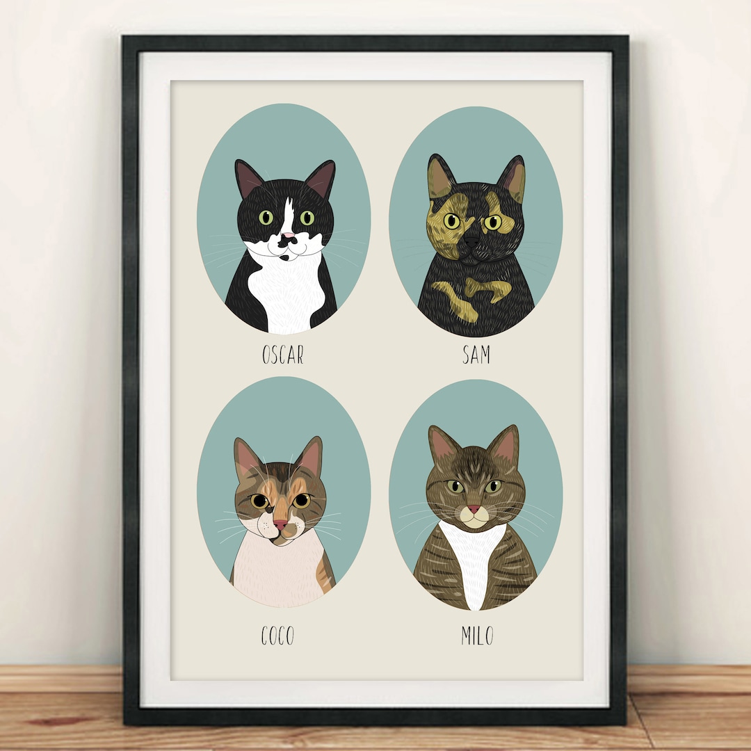 Personalized Cat Portraits. Cat Drawing, Cat Illustrations. Gift for ...