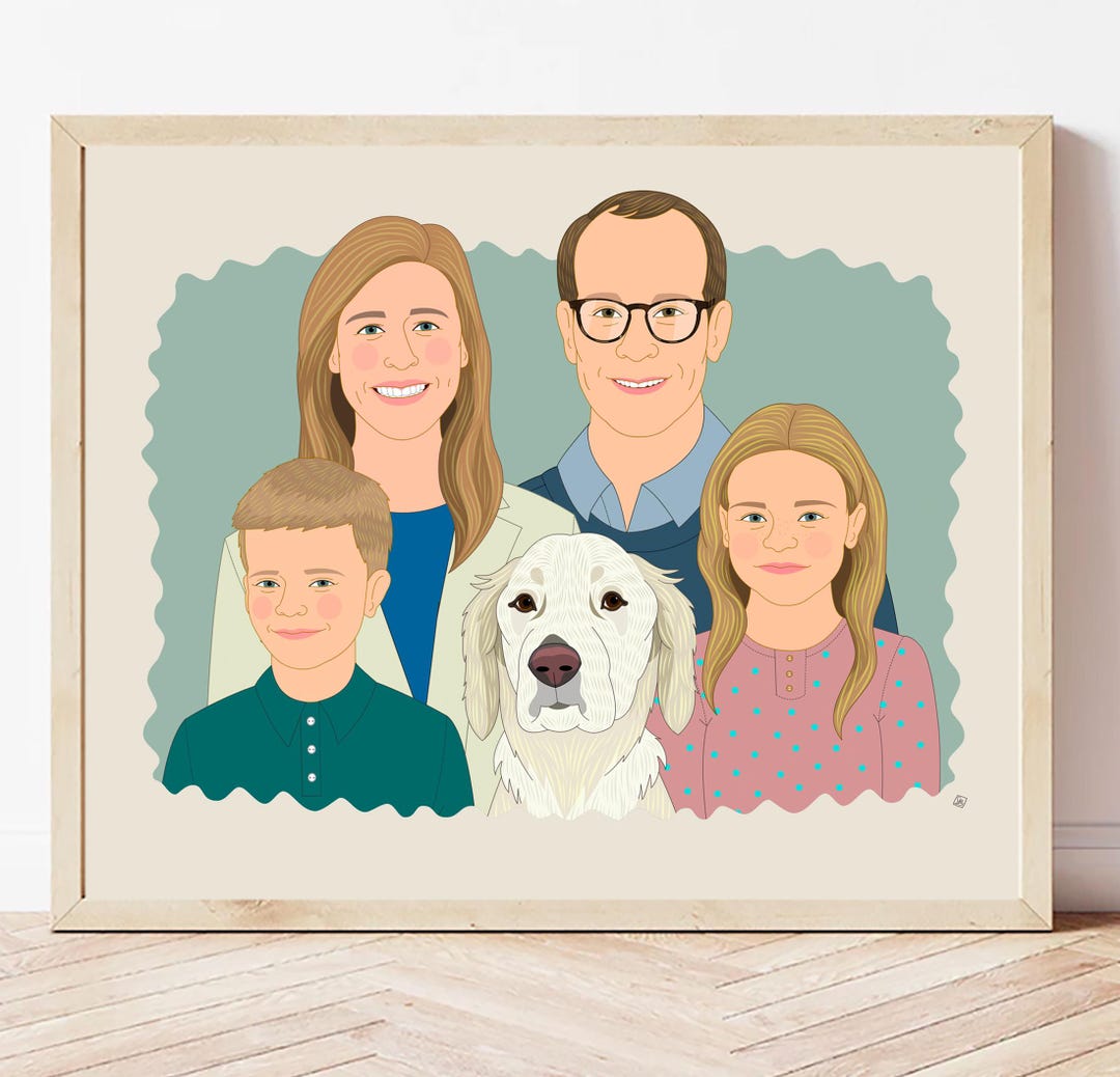 Personalized Family Portrait Drawing: Digitally Hand-drawn Artisan ...
