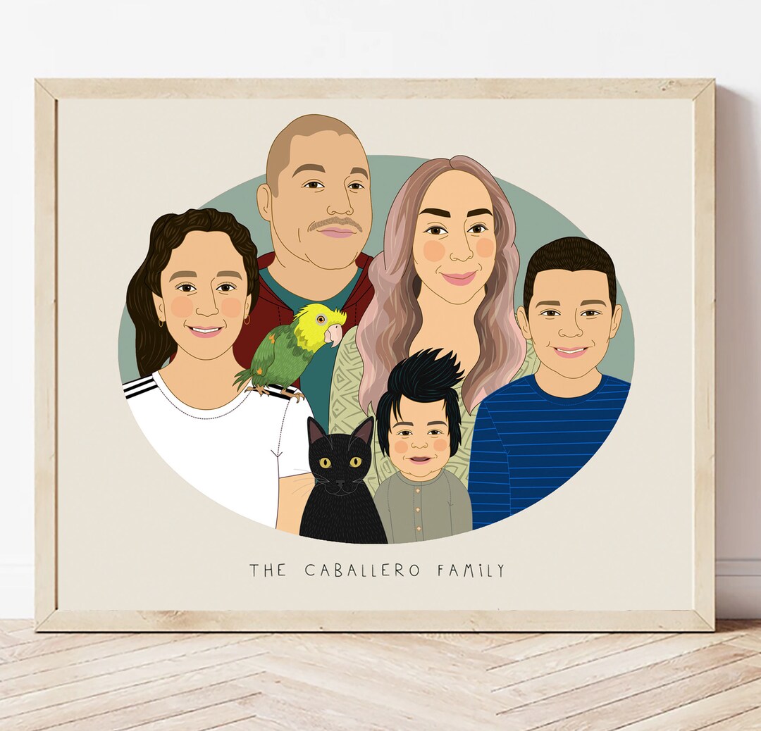 Large Family Portrait. Custom Family Illustration of Extended Family ...