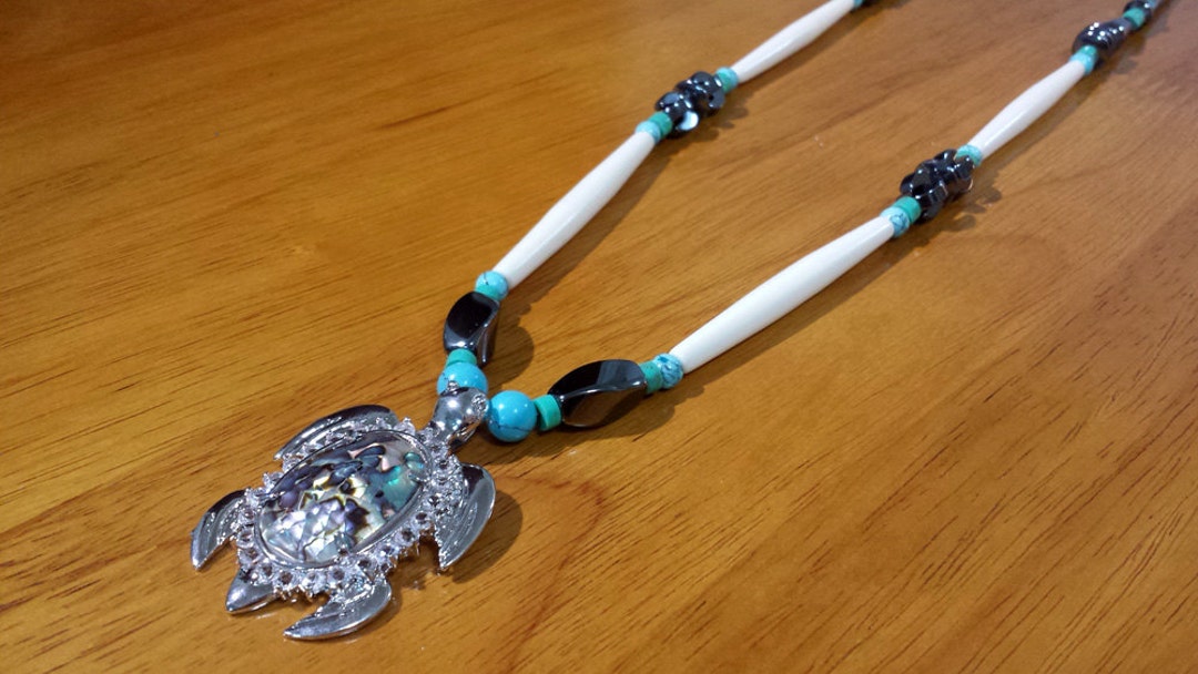 Hand Beaded Abalone Turtle Southwest Necklace - Etsy
