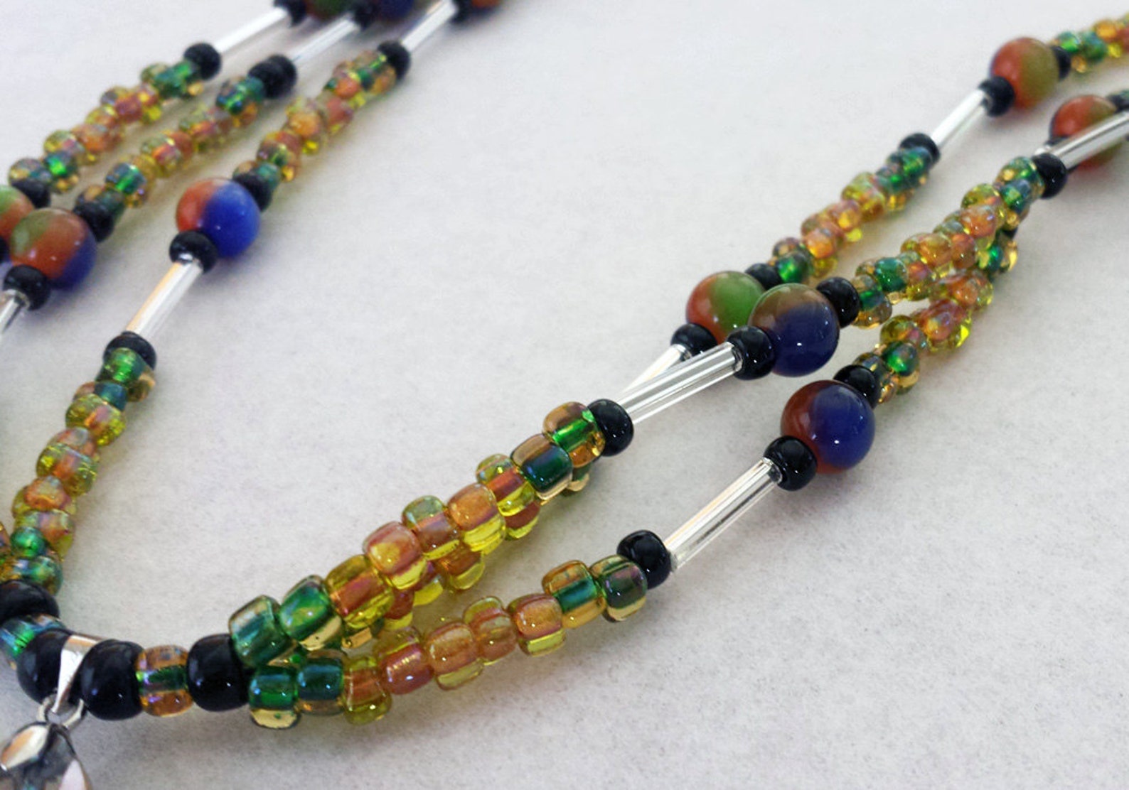Hand Beaded Triple Strand Glass Beads Southwestern Necklace - Etsy