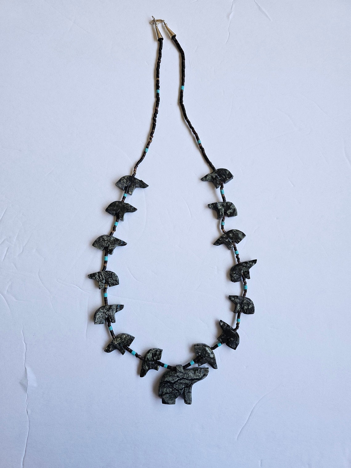All Grey Marble Stone Zuni Bear Necklace - Etsy