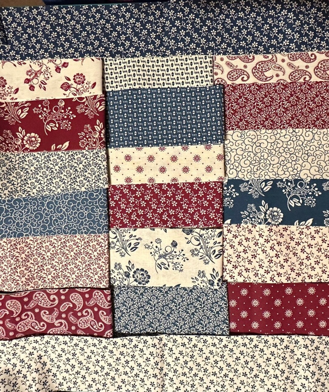 80 - 2. 5" X 5" Fabric RECTANGLE SQUARES - Navy, Cream and Burgundy Mix ...