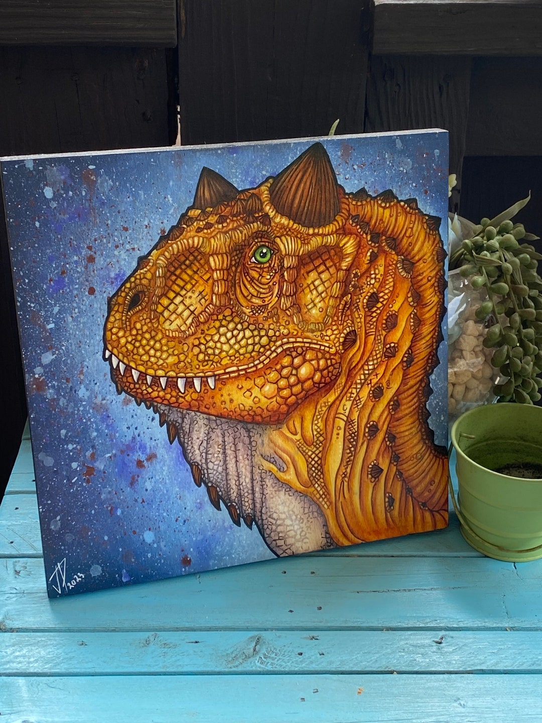 Original Acrylic Dinosaur Painting “carnotaurus: Meat Eating Bull” - Etsy