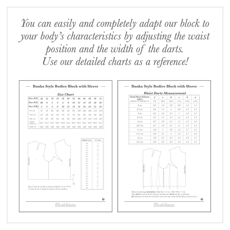 Basic Bodice & Sleeve Sewing Pattern PDF | Bunka Style Sloper | Digital ...