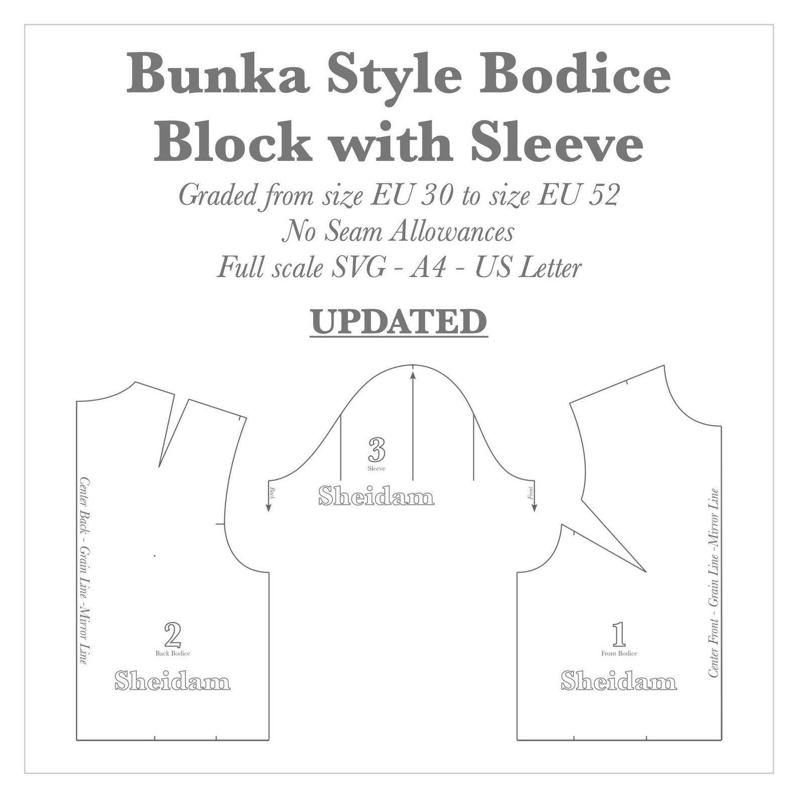 Basic Bodice & Sleeve Sewing Pattern PDF | Bunka Style Sloper | Digital ...