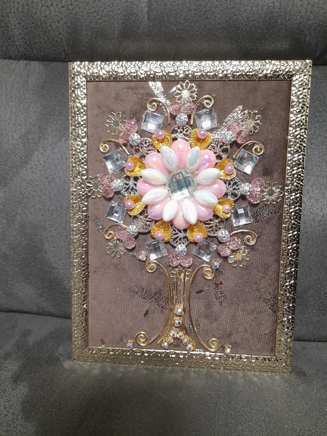 Jeweled Framed Jewelry Art, Topiary Tree, Rhinestone Decoration, Home ...